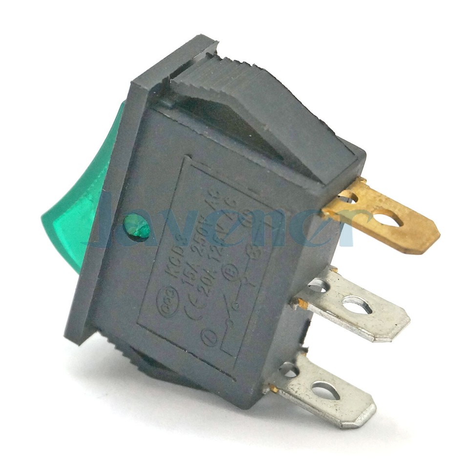 10pcs Green Light ON-OFF 3 Pin 15A/250VAC 20A/125VAC SPST Boat Rocker ...