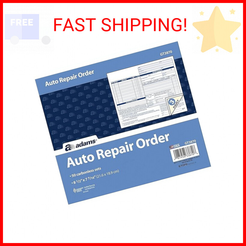 Adams Auto Repair Order Forms, 8.5 x 7.44 Inch, 3-Part, Carbonless, 50 ...