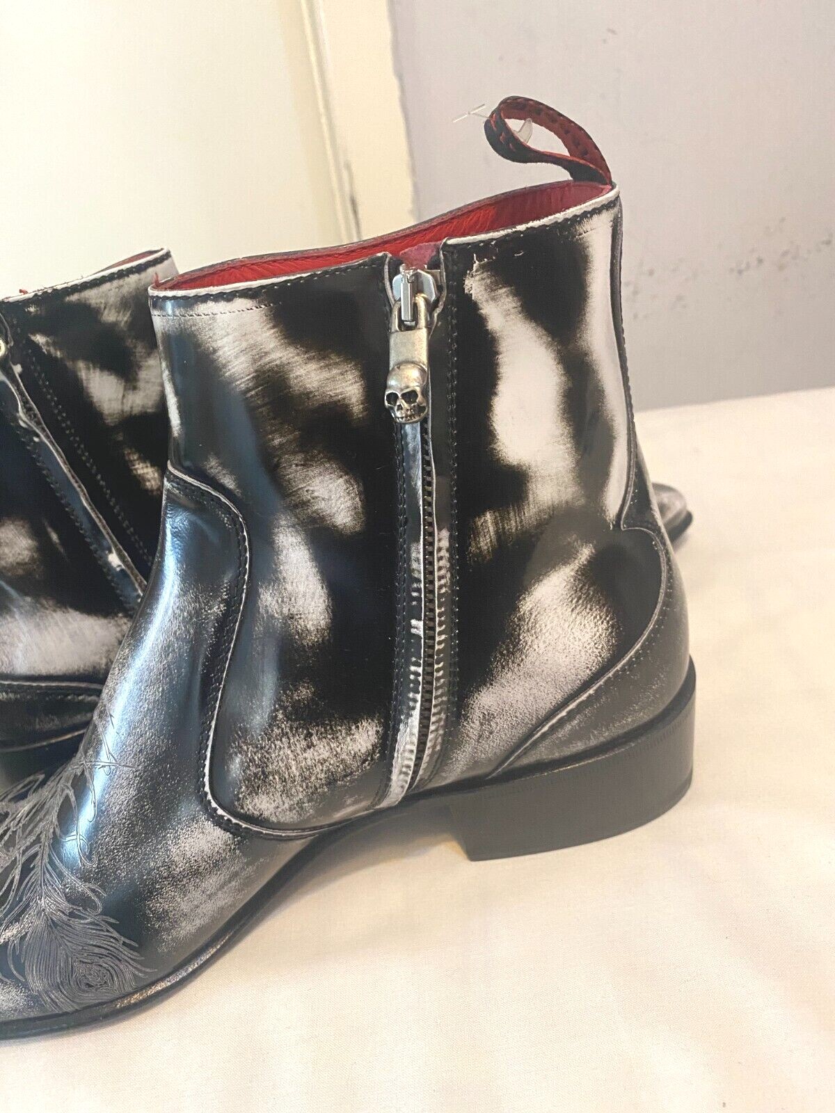 JEFFERY WEST Mens Ziggy 'Boheme' Peacock Feather Zip Black Mix Boot £ ...