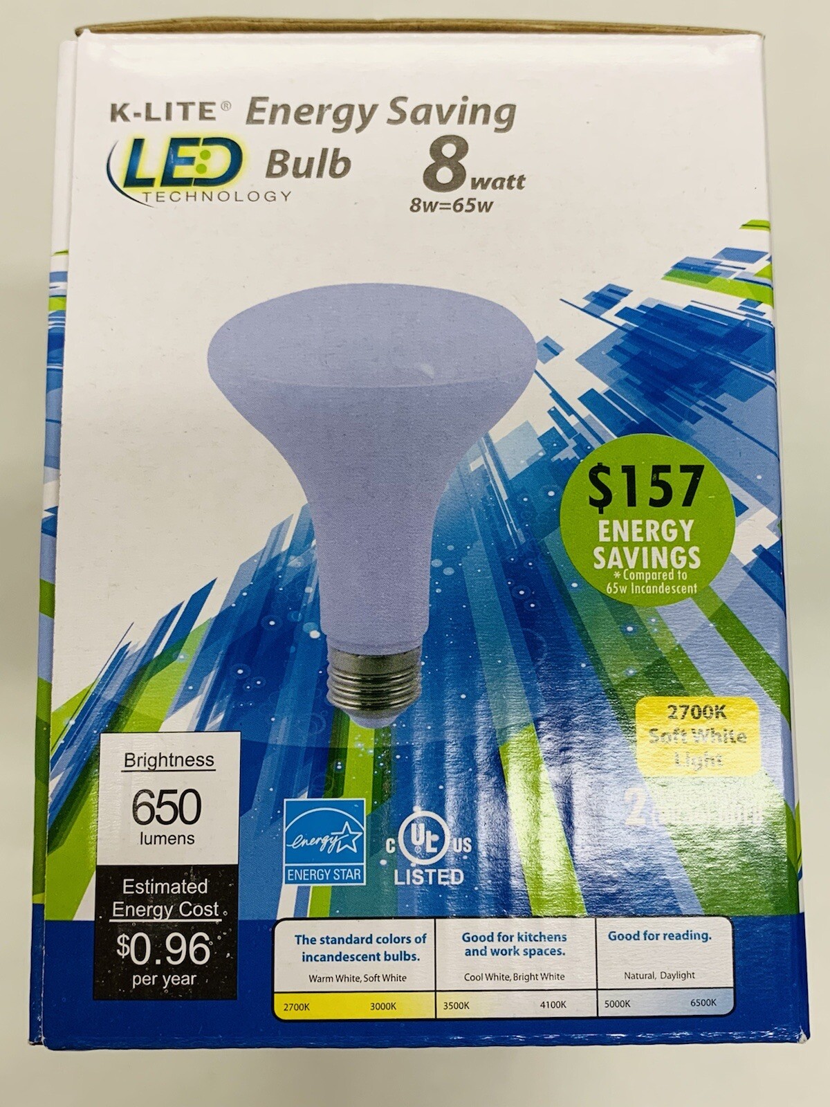 2- K-LITE LED Bulb Energy Saving 8W=65W Dimmable 2700K Household Bulbs ...