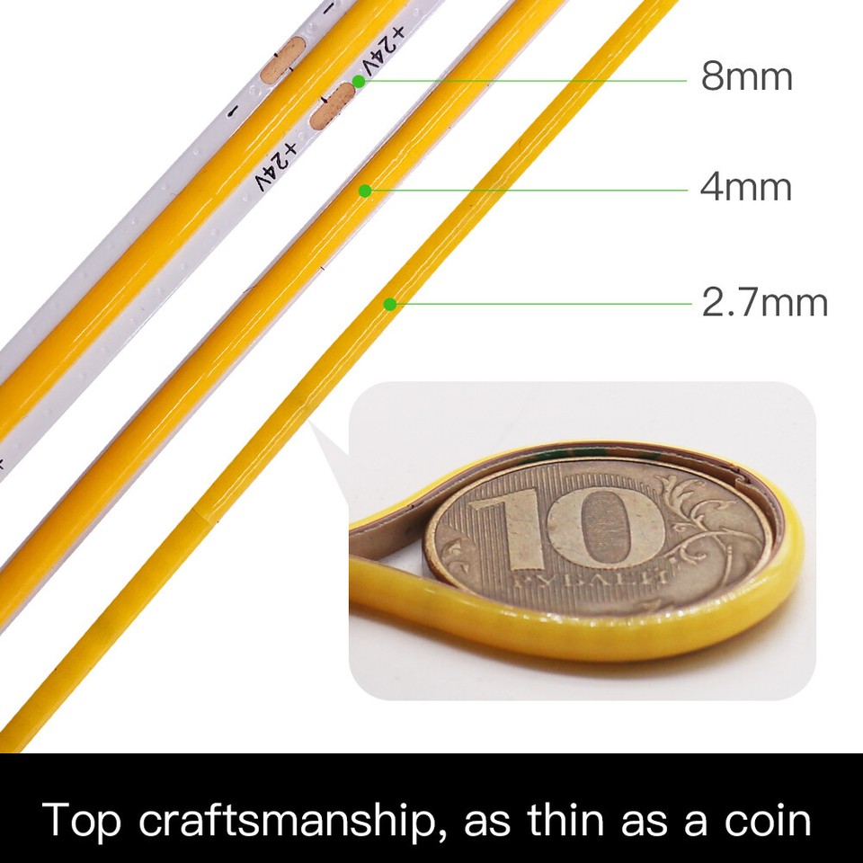 12V LED Strip COB Light 2.7mm Width Cuttable Tape Flexible Bandlight ...