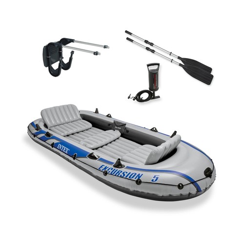 Intex Excursion 5 Person Inflatable Outdoor Fishing Raft Boat Set with ...