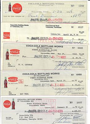 5 Vintage Coca-Cola Checks | eBay