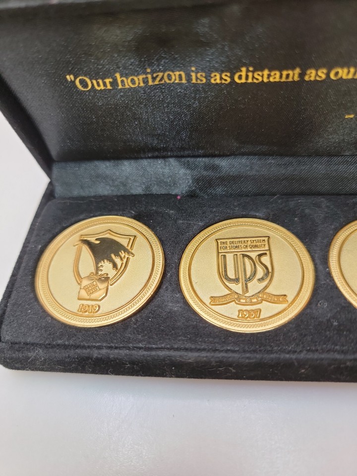 United Parcel Service UPS Four Golden Medals Rare All UPS Logos Coins ...
