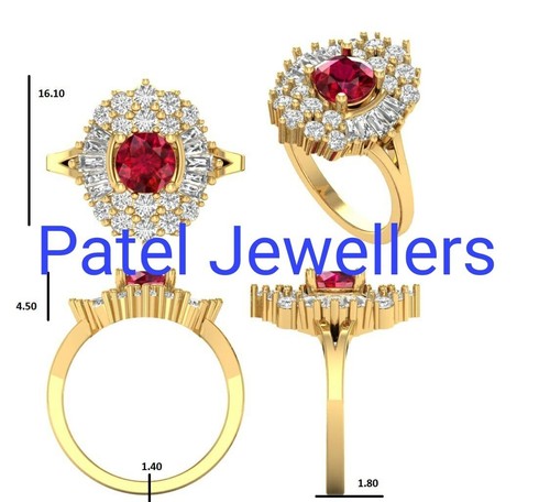 Art Deco Simulated Ruby&Diamond Wedding Engagement Ring 14K Yellow Gold ...