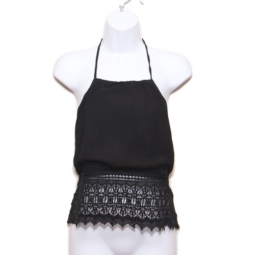 American Eagle Lace Bottom Halter Top Size Medium Black Crop top | eBay
