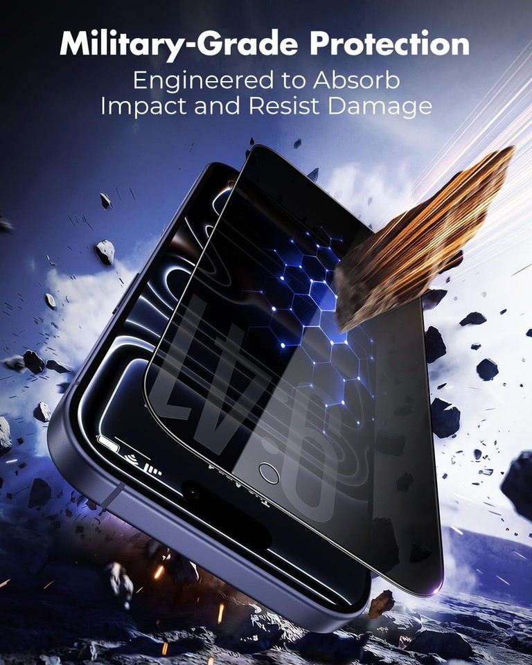 iPhone 17 Pro Privacy Screen Protector – 2 Pack Shatterproof Tempered ...