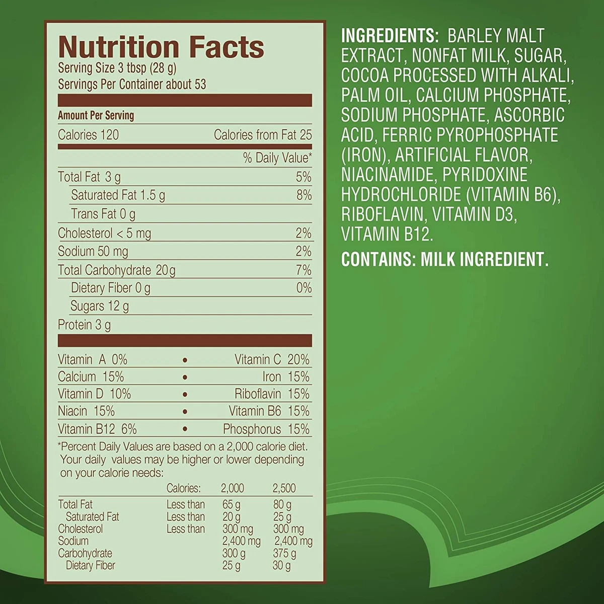 Milo Energy Drink Nutrition Info