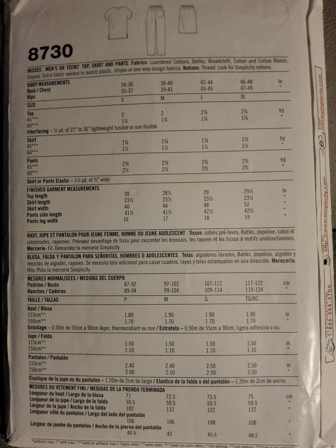 Simplicity Medical Scrubs Sewing Pattern 8730 Top Skirt Pants S M B34 ...