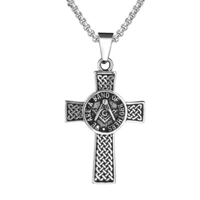 Mens Masonic Cross Pendant Necklace Freemason Compass Symbol Jewelry ...