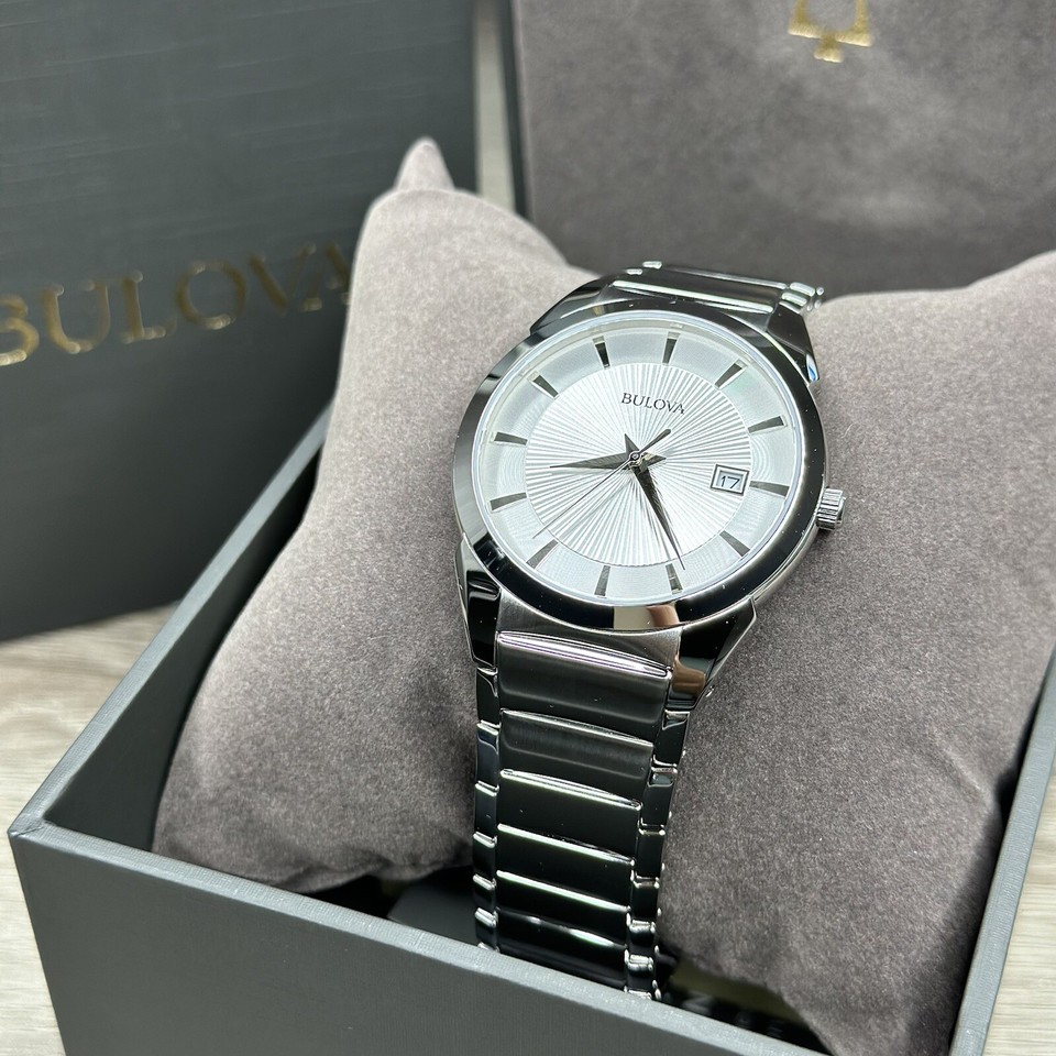 NEW Bulova Classic Silver Date Dial Stainless Steel 38mm Men's Watch ...