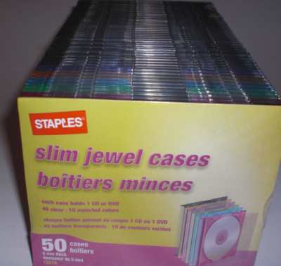Staples Slim Jewel Cases CD/DVD 10 Assorted Colors + 40 Clear - New | eBay