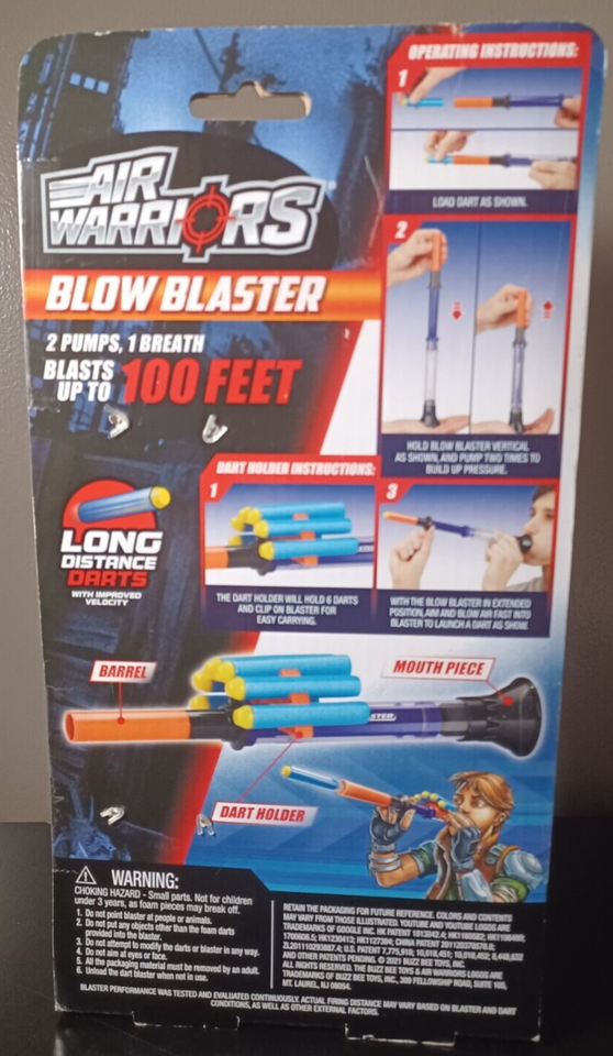 2019 Buzz Bee Toys Air Warriors Blow Blaster 43800 w/ 6 Darts and Dart ...