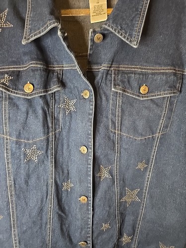 The Quacker Factory Denim Jean Jacket Star Embellishment Rhinestones ...