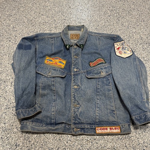 Vintage Code Bleu Jacket Mens Large/XL Blue Denim Jean Patchwork Bomber ...