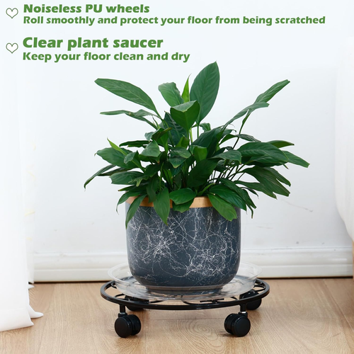 3 Packs 12 Inches Large Metal Plant Caddy with Wheels round Planter ...