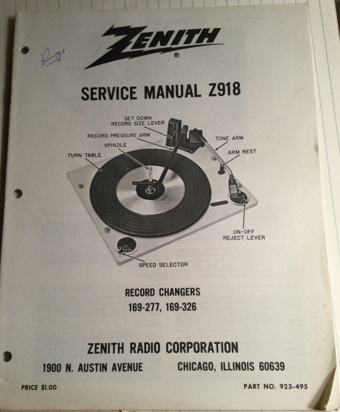vintage zenith service manual Z918 record changers 169–277 and 169-326 ...