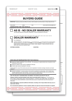 2 PART CAR DEALER BUYER GUIDE NO LINES PACK OF 100 AS IS FORMS WARRANTY ...