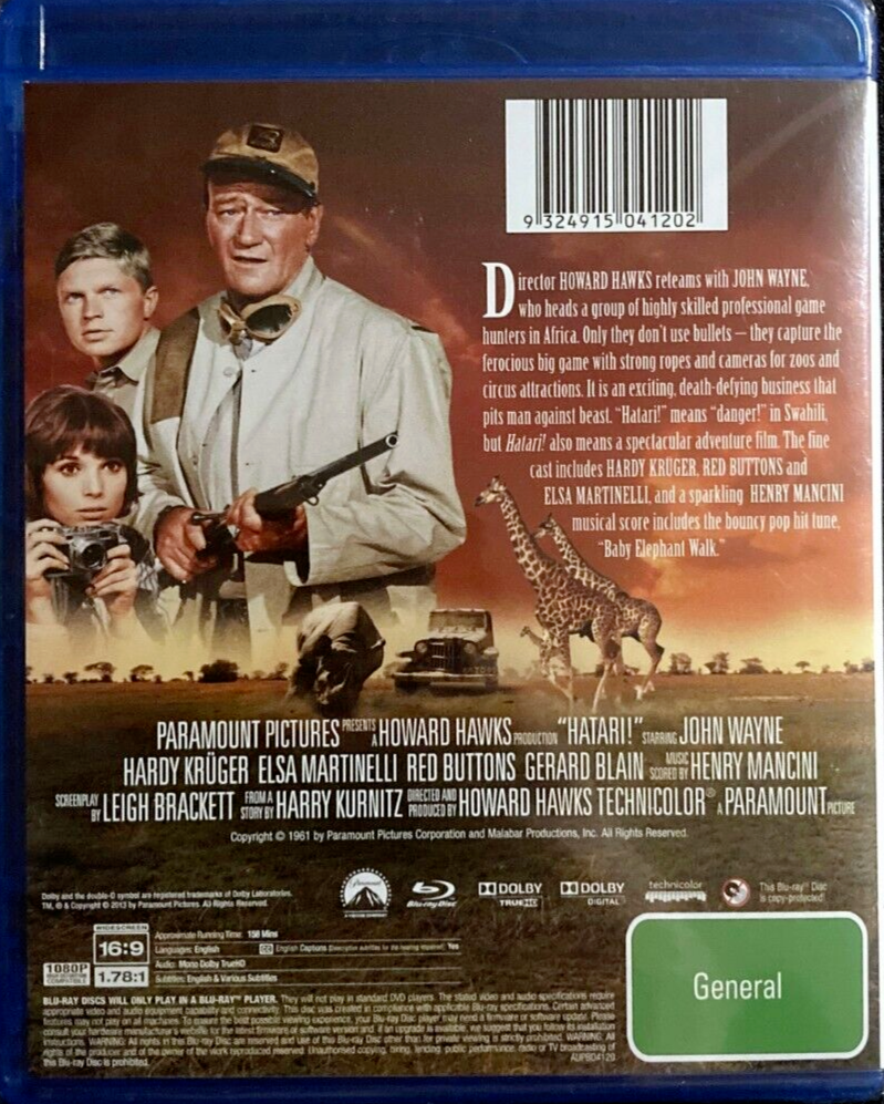 Hatari! - (1962) John Wayne Howard Hawks Adventure Comedy Blu-Ray Region B | eBay Australia