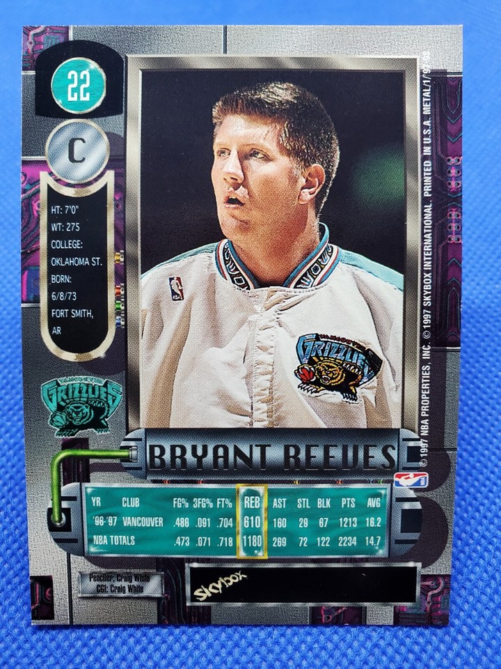 1997 Metal Universe BRYANT REEVES Basketball card 22 VANCOUVER MEMPHIS ...