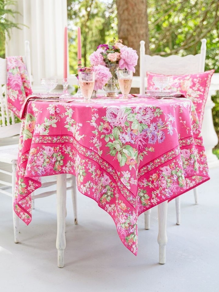 April Cornell Cottage Rose Tablecloth 54 x 54 Breakfast Cloth Pink | eBay
