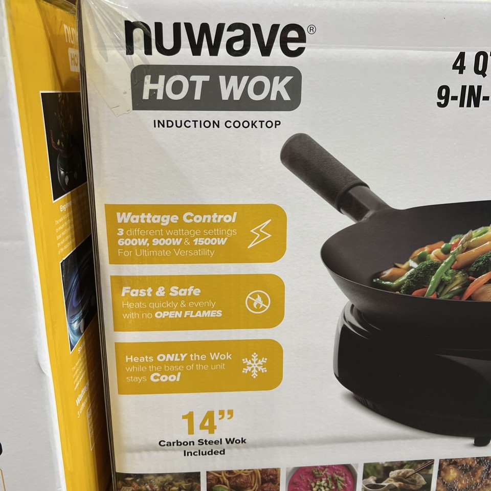 Nuwave Induction Hot Wok with 14" Carbon Steel Wok, Glass Lid & Stand ...