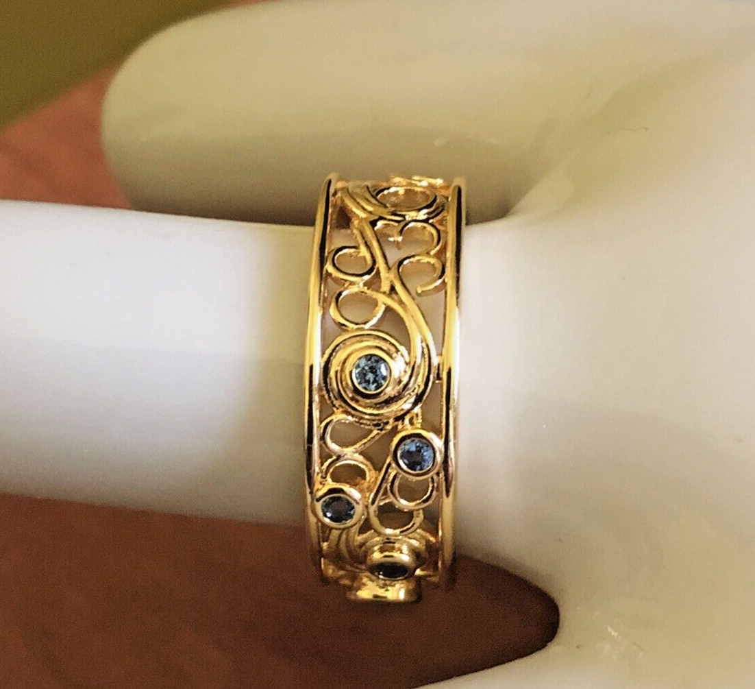 Yellow Gold Plated Multi Gem Filigree Band Ring...size S/9 | eBay