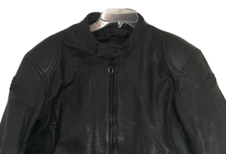 AGV Sport Mens 38 Black Leather Motorcycle Jacket Padded armored Vented ...