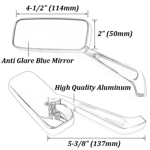 Rectangle Motorcycle Mirrors For Harley Cruiser Bobber Chopper Softail ...
