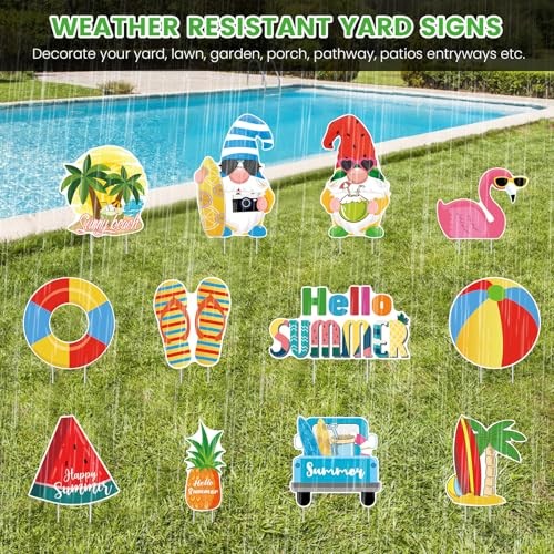 12 Pcs Summer Yard Signs with Stakes Hello Summer Outdoor Lawn Beach ...