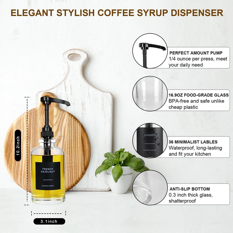 Coffee Syrup Dispenser for Coffee Bar Glass Syrup Dispenser with Pump ...