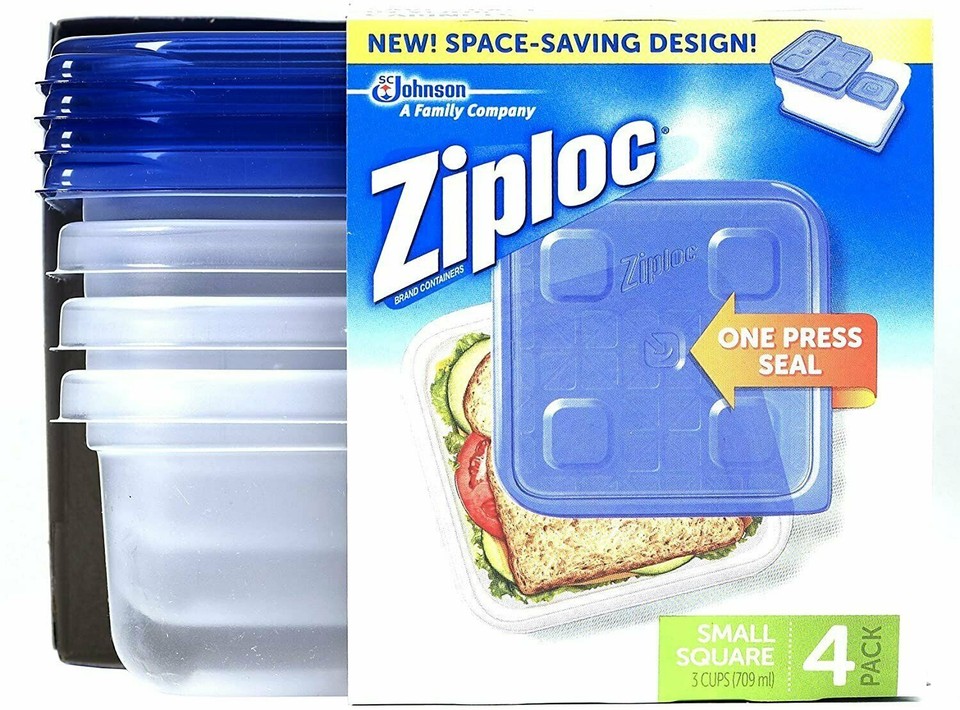 Ziploc 1.5 Pt. Small Square Food Container with Lids (4 containers per ...