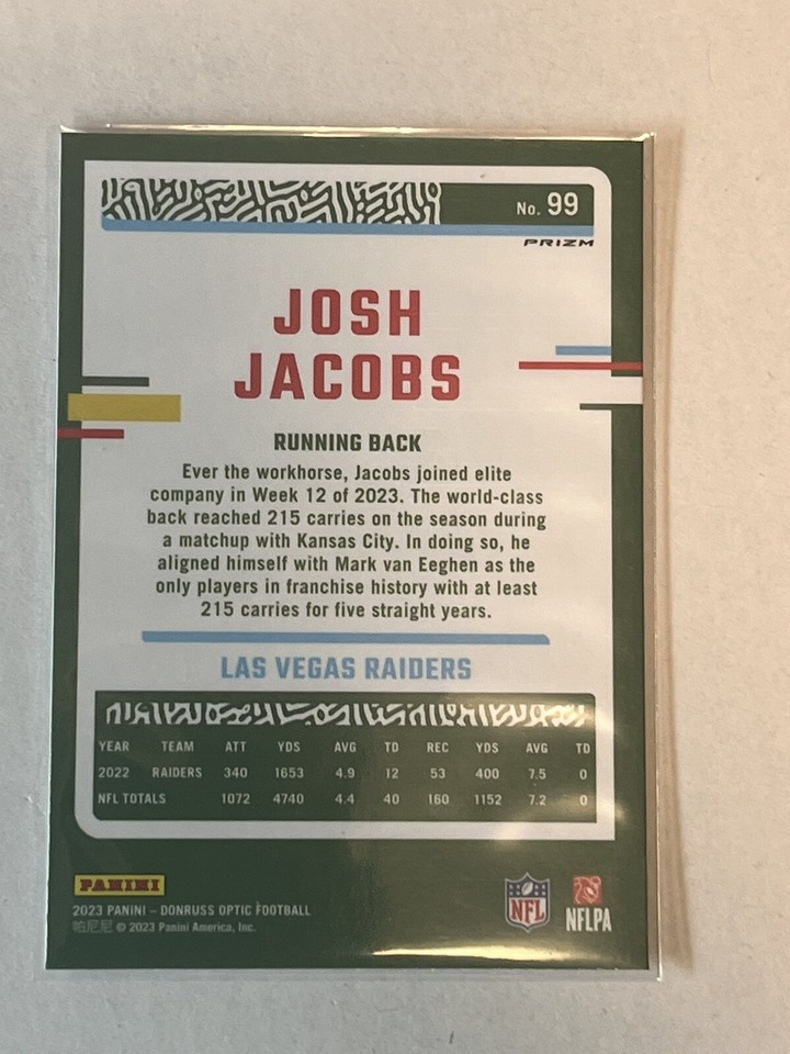 Josh Jacobs 2023 Donruss Optic #99 Star Emoji Holo Silver Prizm Raiders ...