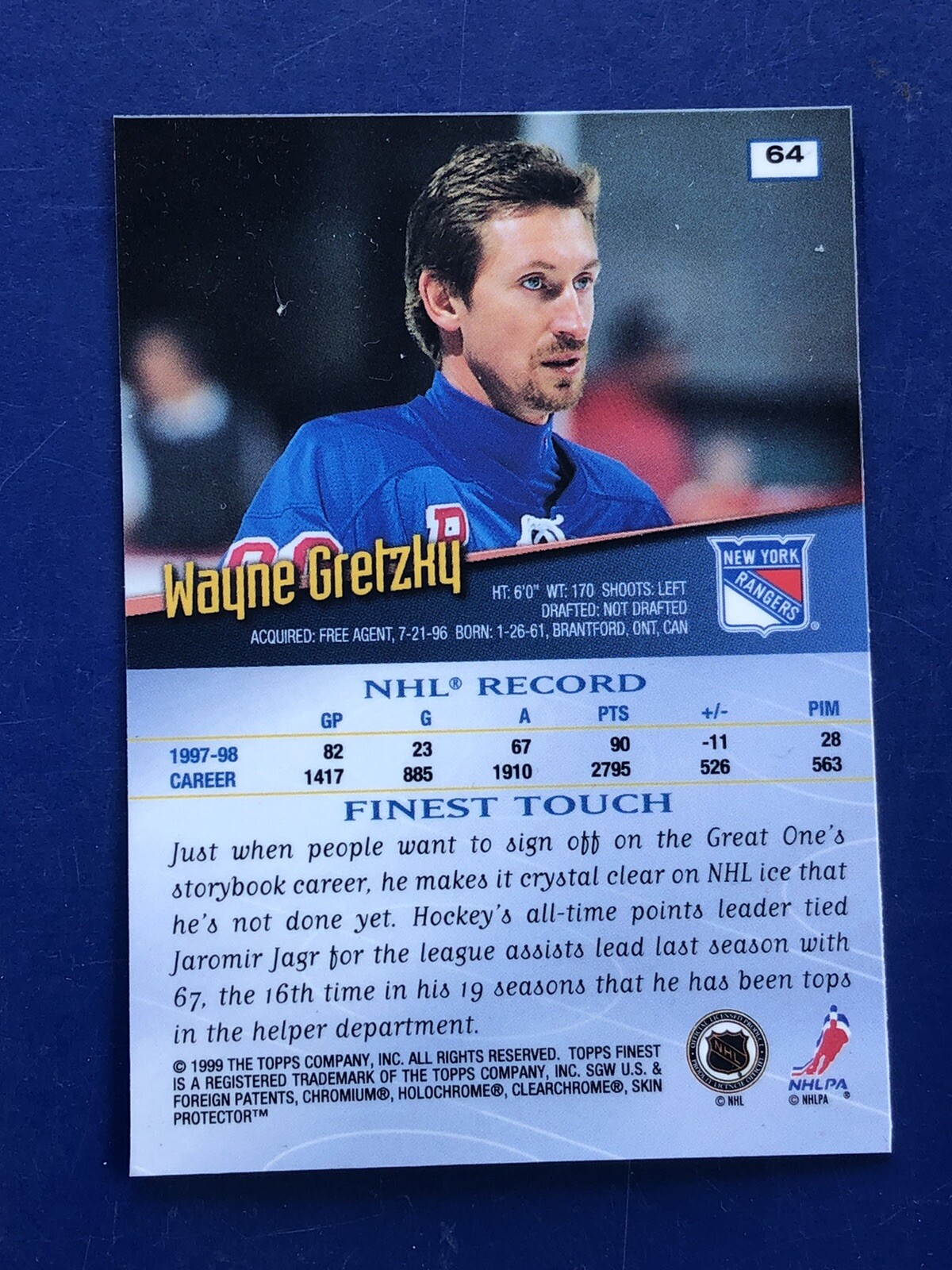 1998-99 Topps Finest Wayne Gretzky #64 | eBay