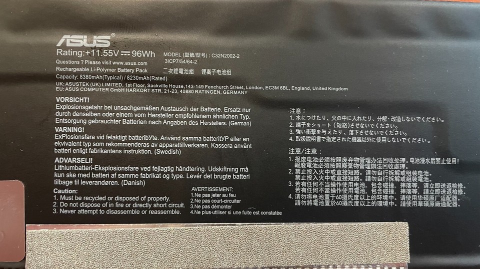 C32N2002-2 Asus Q529Z Battery 96Wh 11.55V 8230mAh Original part | eBay