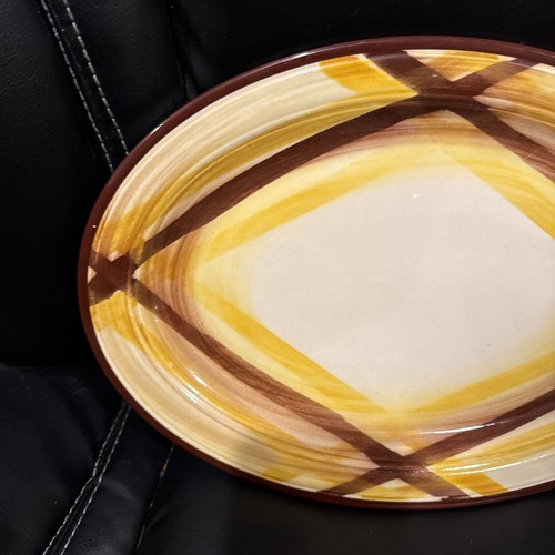 Vernonware Organdie Plaid Oval Serving Platter 12 1/2 x 9" Brown Yellow ...