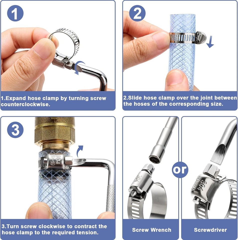 Hose Clamp Assortment- 180 PCS Stainless Steel Hose Clamps Kit 1/4"–2"6 ...