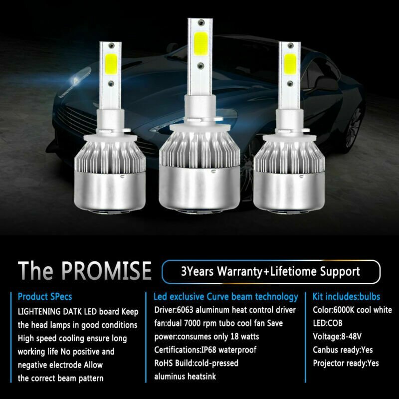 C6 Pair 880 881 H27 LED Headlight Bulbs 6000k Fog Light Car Replacement ...