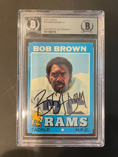 Bob Brown signed 1971 Topps Autograph Card Football HOF LA Rams Beckett ...