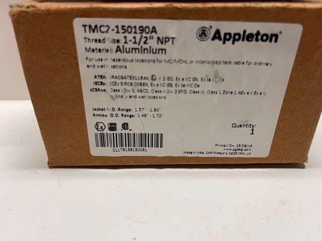 Appleton+TMC2-150190A+Cable+Gland+Connector+1-1%2F2%22+for+MC+MC-HL ...