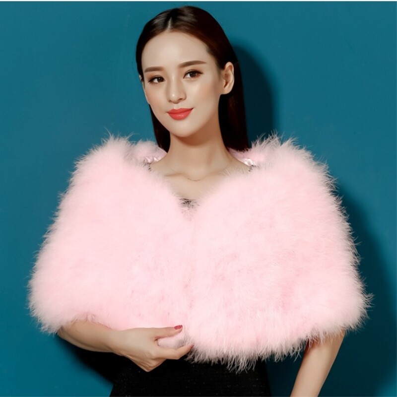 Casual Solid Ostrich Feather Shawl Wrap Bride Wedding Stole Turkey Fur ...