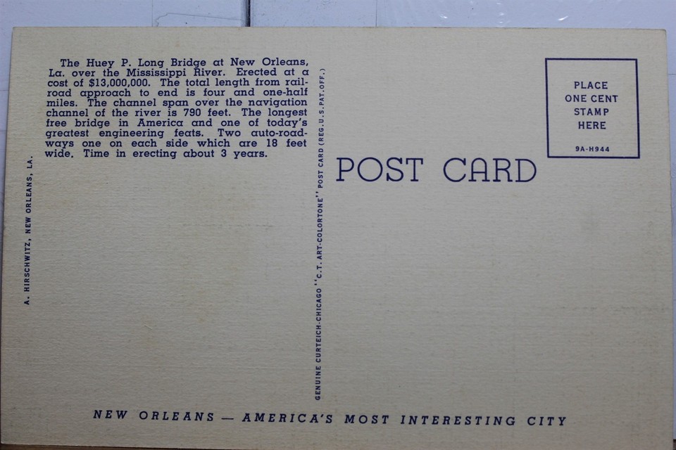 Louisiana LA New Orleans Huey P Long Bridge Postcard Old Vintage Card ...