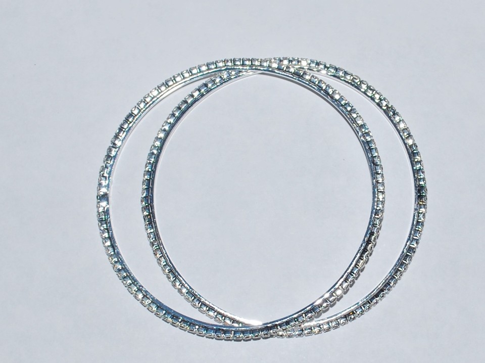 5 Beautiful Crystal Rhinestone Silver Bangle Bracelets 2 1/2" - E22 | eBay