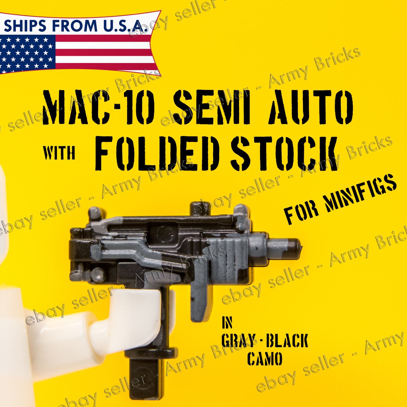 MAC-10 Semi Auto w/ Folded Stock for Minifig •CUSTOM TOY Bricks •Gray ...