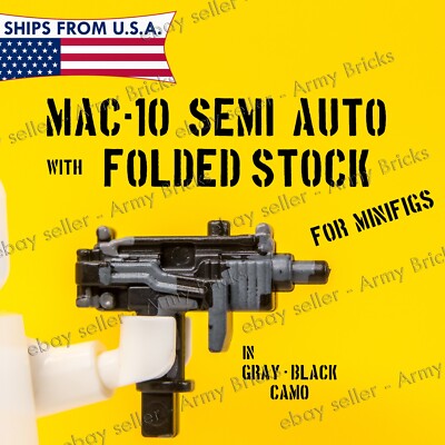 MAC-10 Semi Auto w/ Folded Stock for Minifig •CUSTOM TOY Bricks •Gray ...