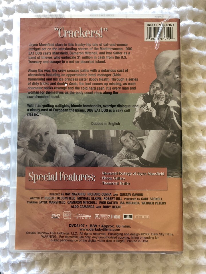 Dog Eat Dog (DVD, 1964) Jayne Mansfield, Cameron Mitchell, Ivor Salter ...