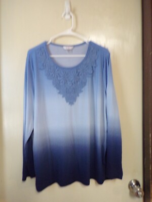 W24 ALLISON DALEY PLUS WOMENS BLUE KNIT PULLOVER SHIRT PLUS SZ 1X | eBay