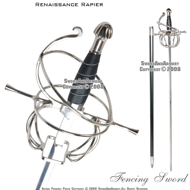 Medieval Renaissance Rapier Fencing Sword with Swept Hilt Guard LARP ...