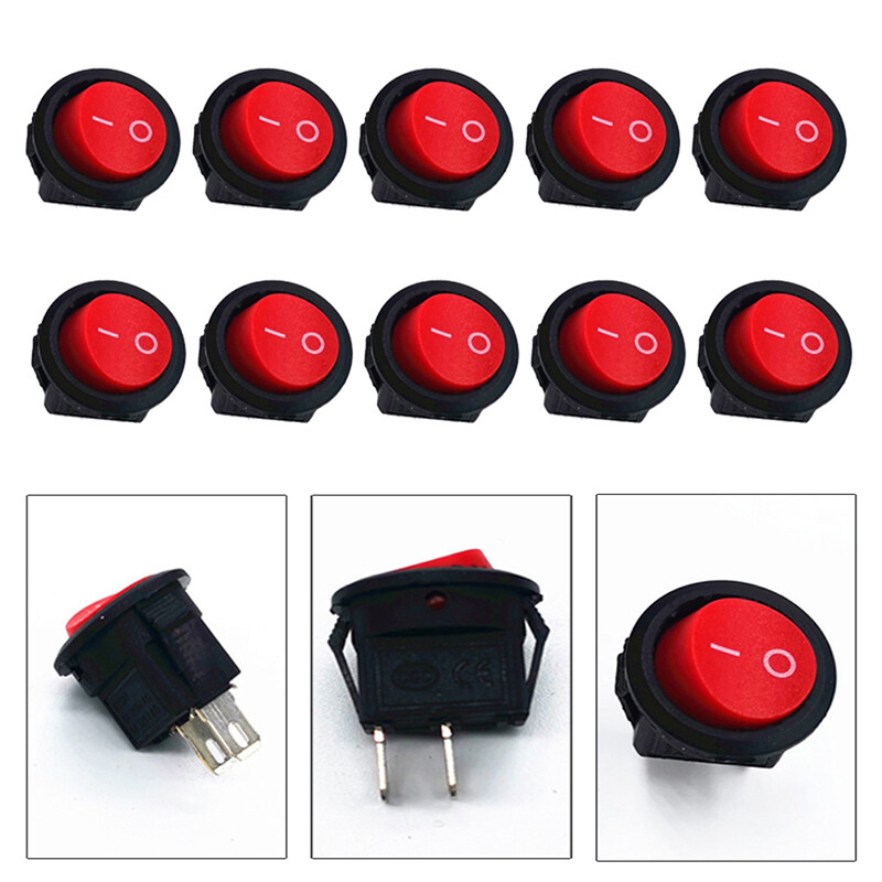 10pcs KCD11 Round Boat Rocker Switches Round Black White Red 2 Pin ON ...