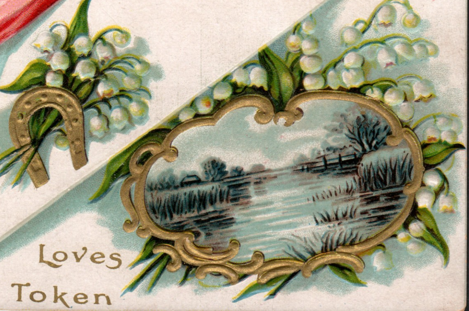 c1910 Valentine-LOVE TOKEN-Gold Horseshoe With -Lily of the Valley ...